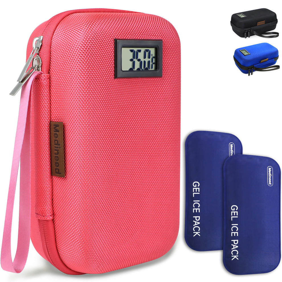 Pink Insulin Cooler Travel Case, Temp Display, Large Capacity, TSA App ...